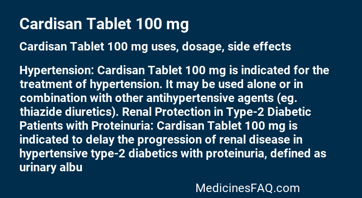 Cardisan Tablet 100 mg: Uses, Dosage, Side Effects, Food Interaction & FAQ