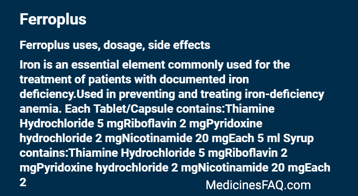 Ferroplus: Uses, Dosage, Side Effects, Food Interaction & FAQ